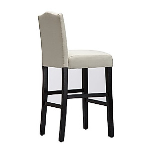 NOBPEINT Nail Head Studded Fabric Backed Bar Stools 29 inch Set of 2, Beige