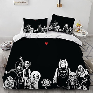 AKARDO Under Legend Tales Game Sans Frisk Duvet Covers, Soft Microfiber Washed Duvet Cover Set 3 Pieces with Zipper Closure,Beding Set (10,Queen (90"x90"))