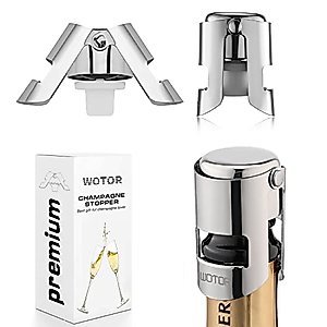 WOTOR 3 Pack Champagne Stoppers with Stainless Steel Champagne Bottle Stoppers with Food Grade Silicone Reusable Champagne Cork, Saver Suitable for Champagne, Cava, Prosecco and Sparkling Wine（Silver）