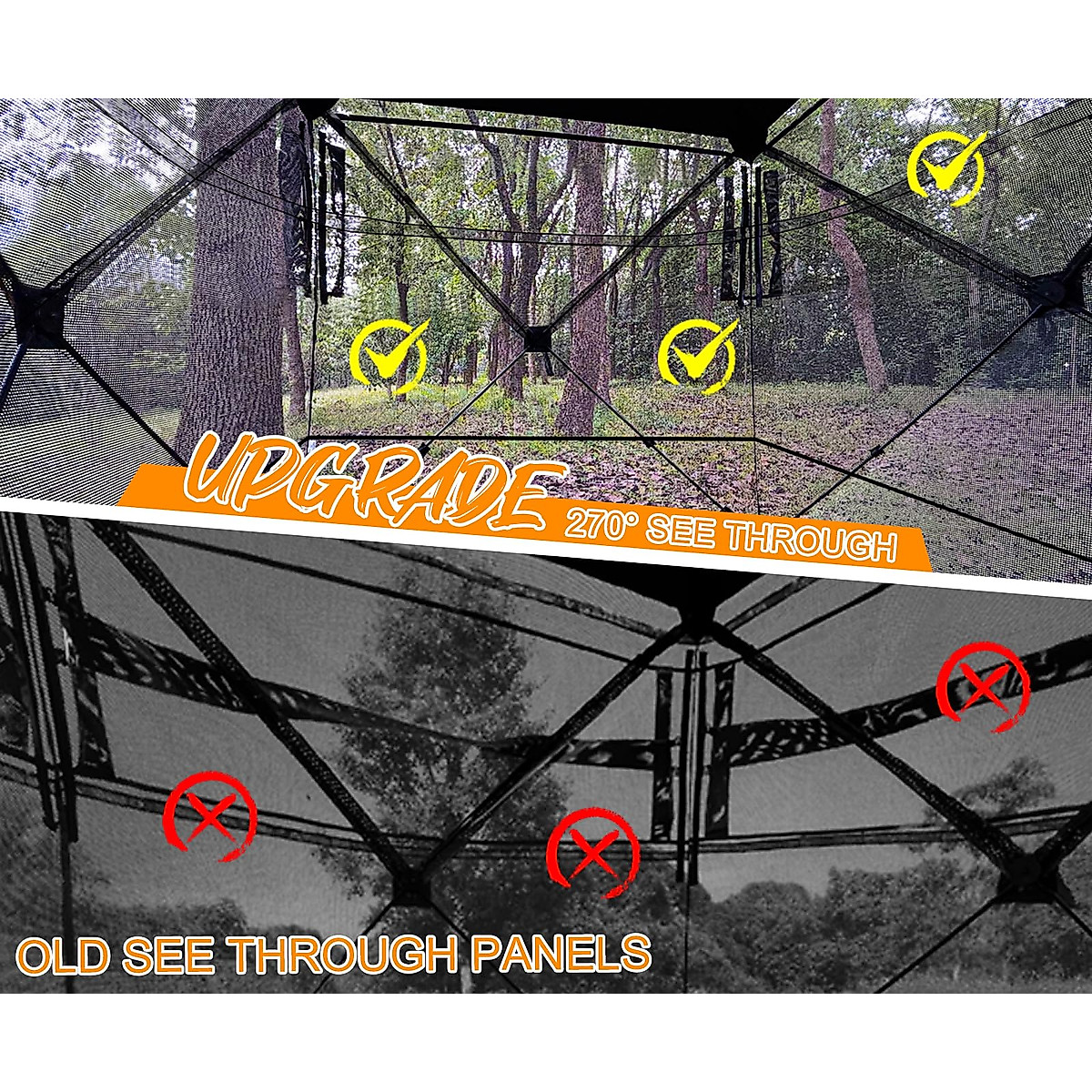 T-Shape Hunting Blind 2-3 Person with Tri-Leg Hunting Stool, 270 Degree See Through Pop up Ground Blinds for Deer Turkey Duck Hunting, Bow Hunting Adjust Windows with Silent Zipper