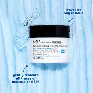 belif Aqua Bomb Cleansing Balm Makeup Remover, Hydrate & Deep Cleanse in 1 Step, No Mess Clean Up, Melt Away Makeup & SPF, Balm to Oil Cleanser Formula, No Oily Residue, Korean Skin Care
