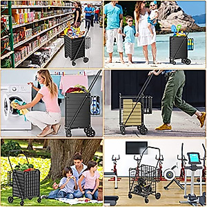 [2023 Upgrade] Shopping Cart with 360°Swivel Wheels,Waterproof Liner, Double Basket,Portable Foldable Grocery Cart, Folding Utility Shopping Carts for Seniors,Groceries,Laundry,Transport