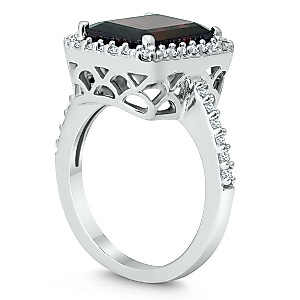 SZUL Garnet and Diamond Halo Cocktail Ring in 14K White Gold