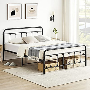 IDEALHOUSE Metal Bed Frame Queen Size with Victorian Headboard and Footboard Mattress Foundation No Box Spring Needed, Black