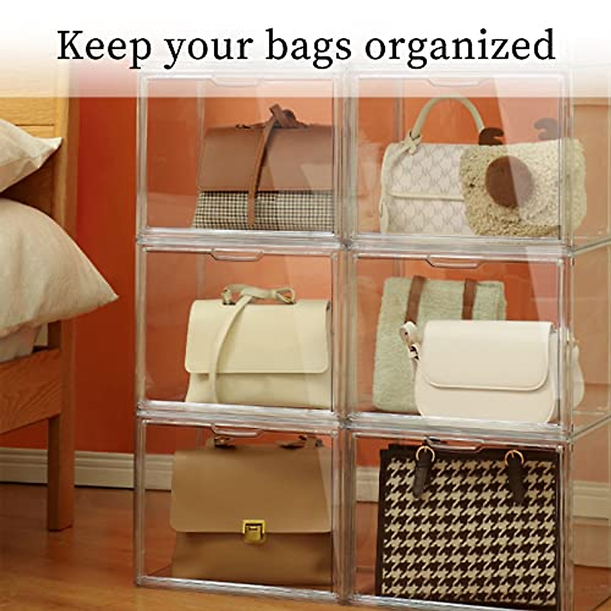 GZHOK 4 pack Clear Plastic Purse Organizer for Closet,Handbag Storage,Purse Storage Organizer,Clear Display Storage for Wallet,Shoes,Book,Cosmetic,Toys,Clothes