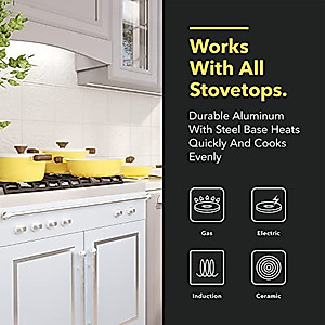 Vremi 8 Piece Ceramic Nonstick Cookware Set - Induction Stovetop Compatible DIshwasher Safe Non Stick Pots with Lids and Frying Pans - Dutch Oven Pot Fry Pan Sets for Serving - PTFE PFOA Free - Yellow