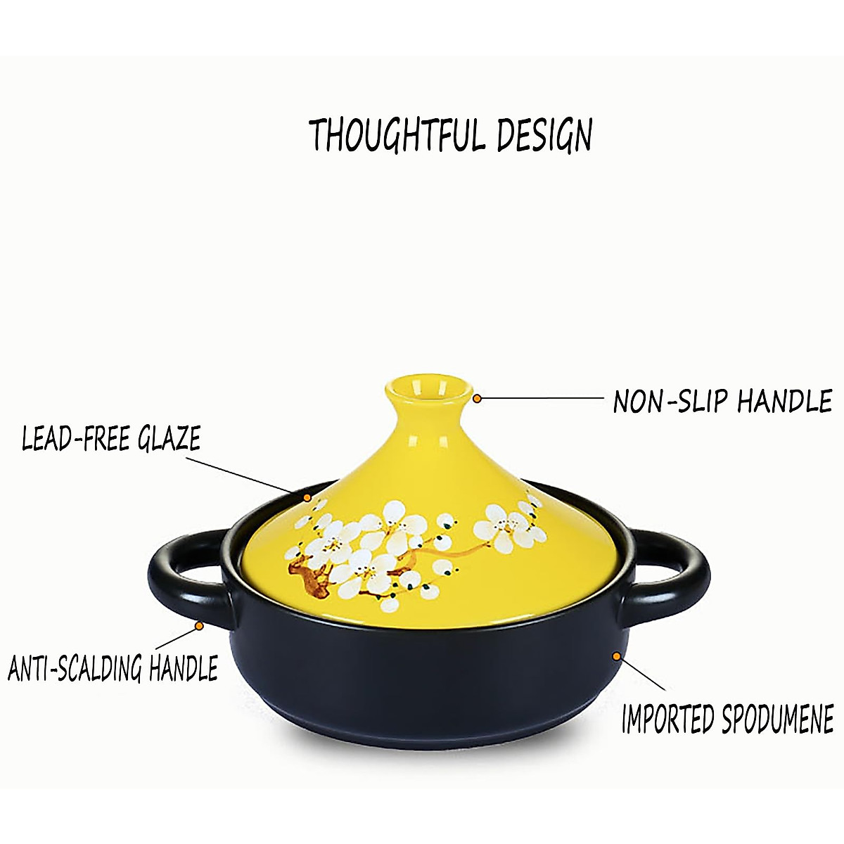 Traditional Moroccan Tagine Pot for Cooking, Ceramic Casserole Dish Tajine Pot Tapered Lid with Tray Compatible with Gas Stove Braised Chicken Soup with All Stovetops