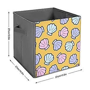 Mermaid Shell Foldable Storage Bins Printd Fabric Cube Baskets Boxes with Handles for Clothes Toys, 11x11x11