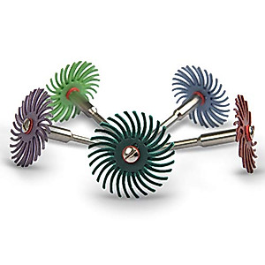 BUYGOO 60pcs 1 Inch Bristle Disc Kit with 6pcs Mandrels for Rotary Tools, Detail Abrasive Wheel for Cleaning & Polishing, Radial Bristle Wheel with Grit 80 120 220 400 600 1000