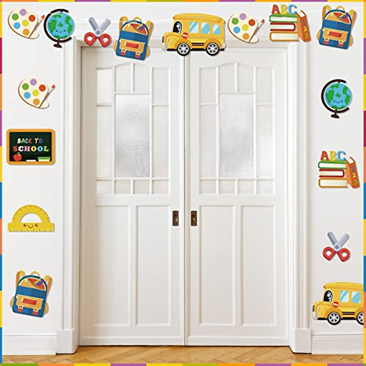 48 Pieces Back to School Cutouts Classroom Hanging Decorations Back to School Party Ornaments Bulletin Board Decor with Ropes and Glue Points for Kindergarten Preschool Primary High School