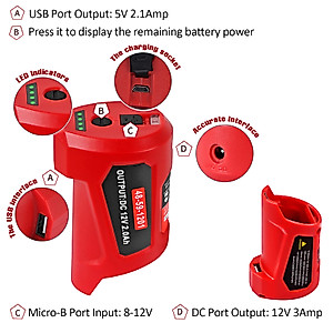 【Multi-Function】 CaliHutt 12V USB Power Charger Adapter Replacement for Milwaukee m12 12V Battery Adapter Milwaukee Heated Jacket 49-24-2310 48-59-1201 Compatible with 48-11-2420 48-11-2411 48-11-2401