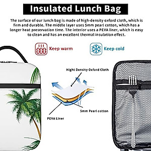 Insulated Lunch Bag For Women/Men,Coconut Palm Tree Nature Paradise Plants Foliage Leaves Digital,Reusable Lunch Box For Office Work School Picnic Beach,Leakproof Cooler Tote Bag Freezable Lunch Bag