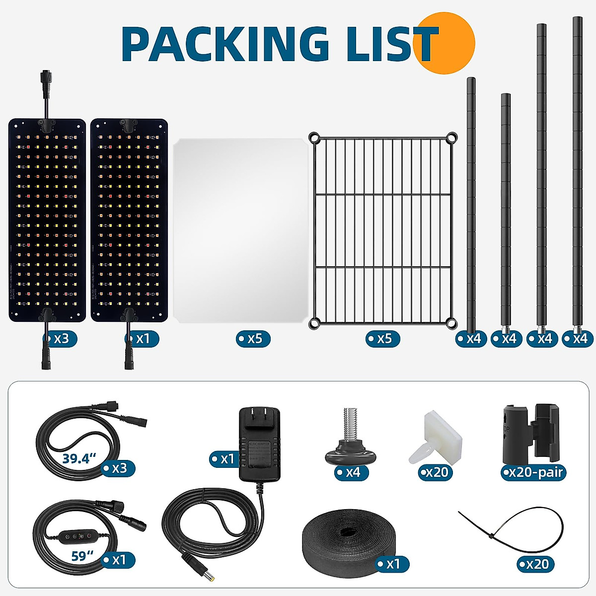 Barrina Plant Shelf with Grow Light, 5-Tier Plant Stand with 40W Ultra-Thin Grow Light Panel for Hydroponics, Seedlings, Succulents, Veg, Flowers & More, Timer Switch, 15.7" L x 11.8" W x 59.1" H