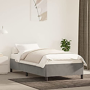 vidaXL Bed Frame, Upholstered Platform Bed for Bedroom, Single Bed Base with Wooden Slats Support, Light Gray 39.4"x74.8" Twin Velvet