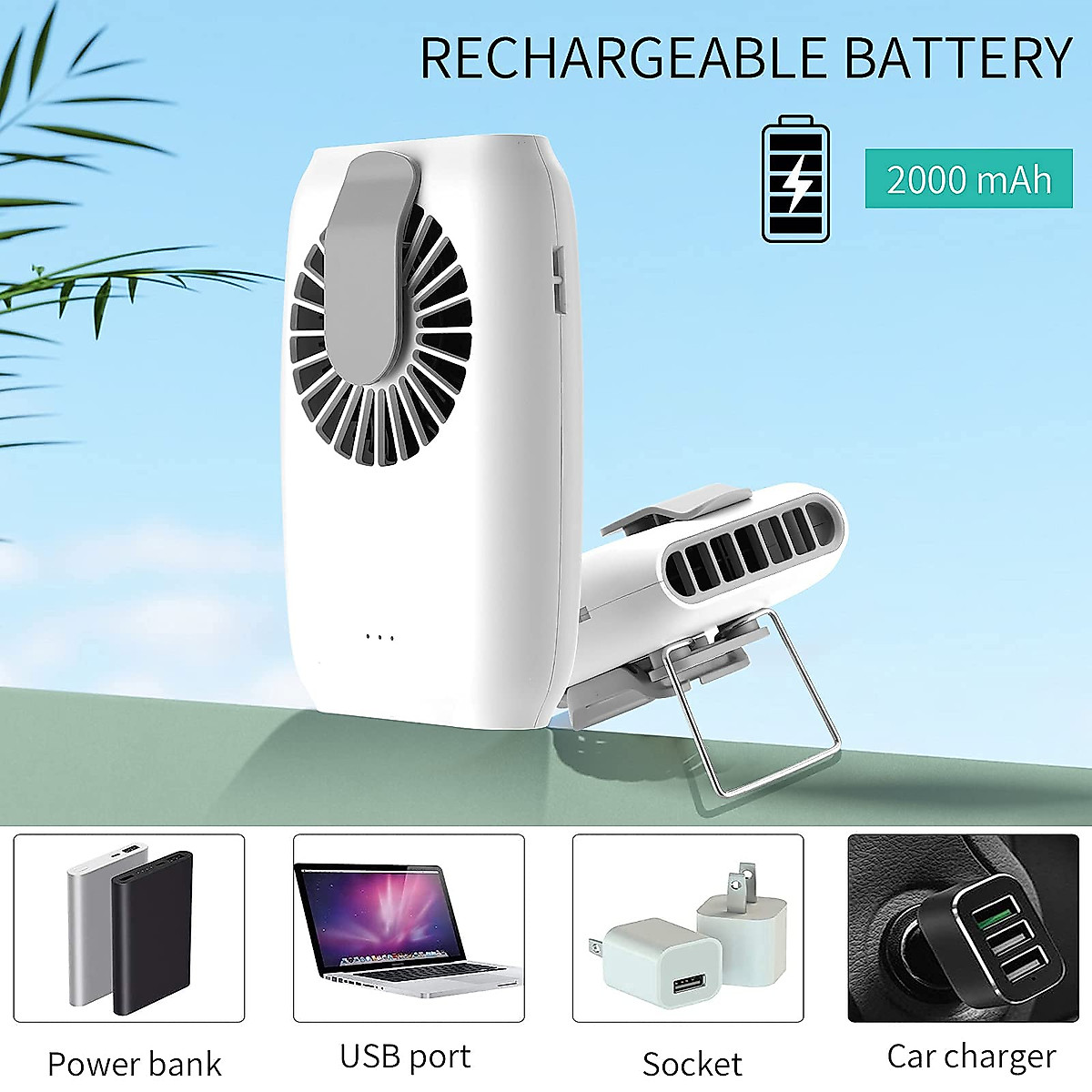 Sagekia Rechargeable Necklace Fan, Portable Neck Fan, Personal Fan Wearable, Waist Clip Fan, Completely Free Hands, Perfect for Outdoor Work/Travel/Camping/Fishing/Sports/Farm