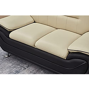 Kingway Faux Leather Living Room Sofas, 6 SEAT, Beige/Black
