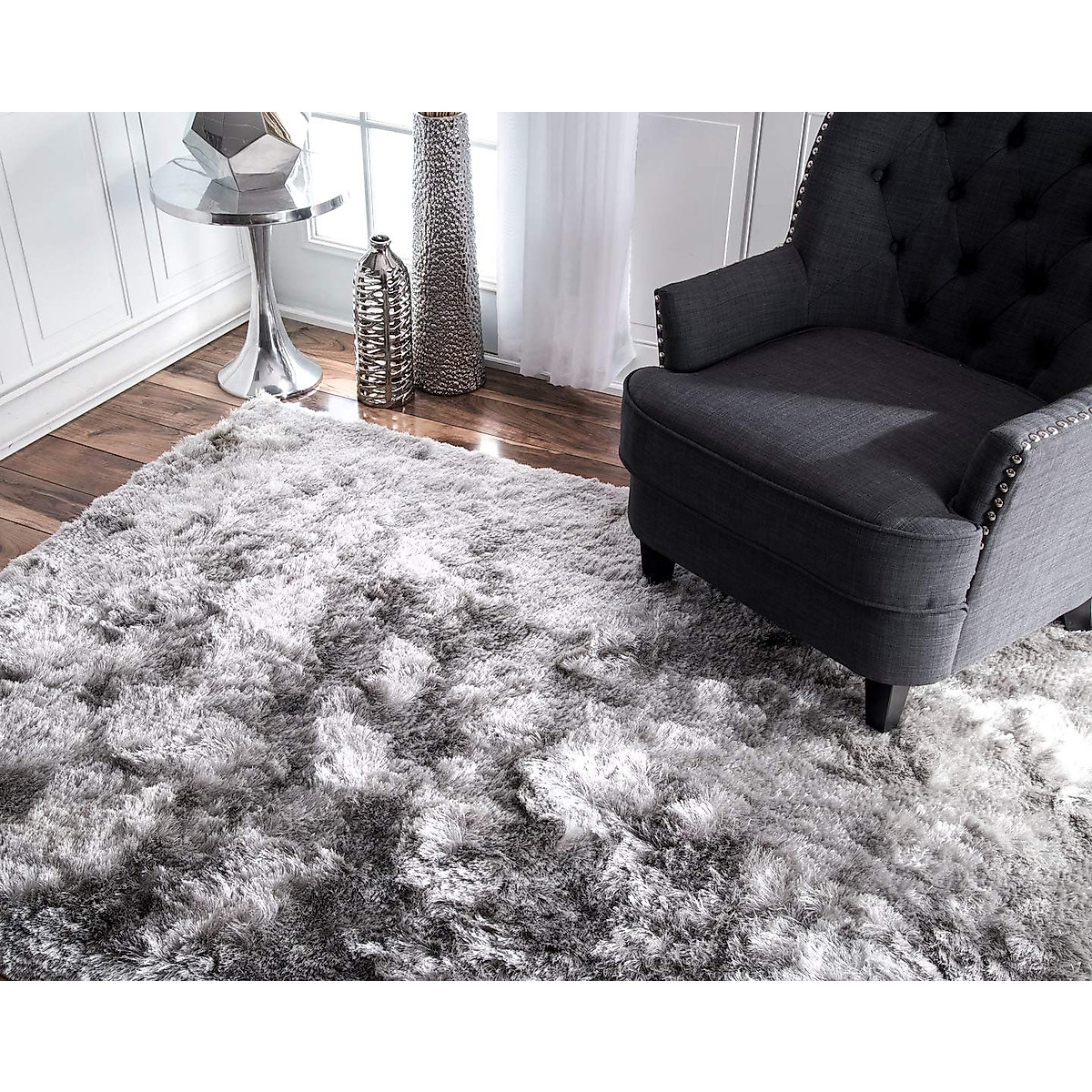 nuLOOM Latonia Modern Silky Shag Area Rug, 4x6, Silver
