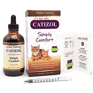 Amber NaturalZ Catizol Simply Comfort Herbal Supplement for Cats | Feline Support for Occasional Discomforts and Normal Body Temperature | 4 Fluid Ounce Glass Bottle | Manufactured in The USA