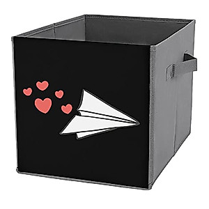 Paper Plane PU Leather Collapsible Storage Bins Canvas Cube Organizer Basket with Handles