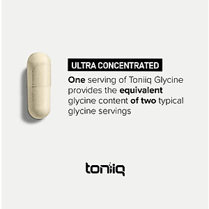 Toniiq 1300mg Glycine Supplements - 4 Month Supply - Min. 98.5%+ Tested Purity - Ultra High Strength and Bioavailable Glycine Powder Supplement - 240 Vegetarian Glycine Capsules - 120 Servings