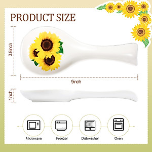 Ceramic Spoon Rest Flower Utensil Holder Sunflower Spoon Rest for Stove Gold Rim Kitchen Decor Spoon Sunflower Kitchen Accessories Cooking Utensil Gifts Farmhouse Spoon Rest for Kitchen Coffee Bar