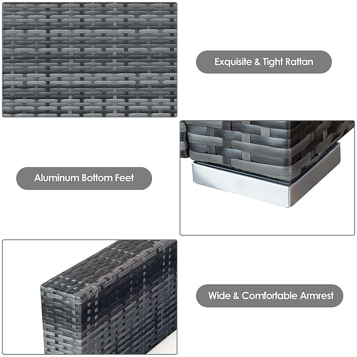 Toolsempire 3 Pieces Patio Furniture Set Outdoor Rattan Wicker Conversation Set with Water-Resistant Cushion & Tempered Glass Tabletop, Outdoor Sectional Furniture for Porch, Balcony, Backyard(Beige)