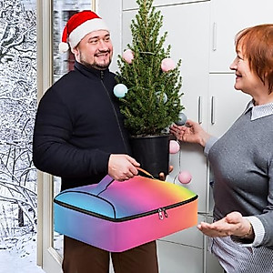 Kcldeci Insulated Thermal Food Carrier Insulated Casserole Carrier for Hot or Cold Food,Rainbow Gradient Insulated Tote Bag for Potluck Cookouts Parties Picnic,Lasagna Lugger