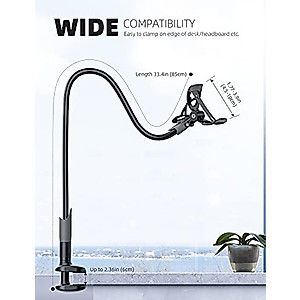 Lamicall Phone Holder Bed Gooseneck Mount - Cell Phone Clamp Clip for Desk, Flexible Lazy Long Arm Headboard Bedside, Overhead Mount Stand, Compatible with iPhone 14 Plus / Pro Max XR X 8 7 6 Plus
