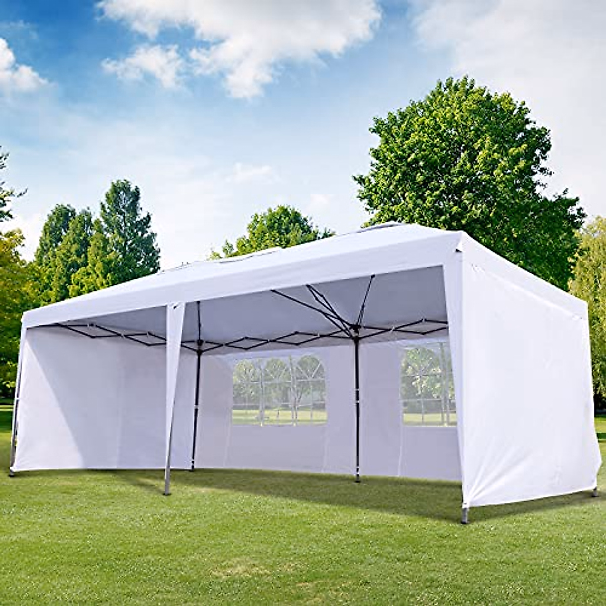 Outsunny 10' x 20' Heavy Duty Pop Up Canopy Party Tent with 4 Removable Sidewalls, Outdoor Cabana Gazebo with Carry Bag, Weather Protection, White