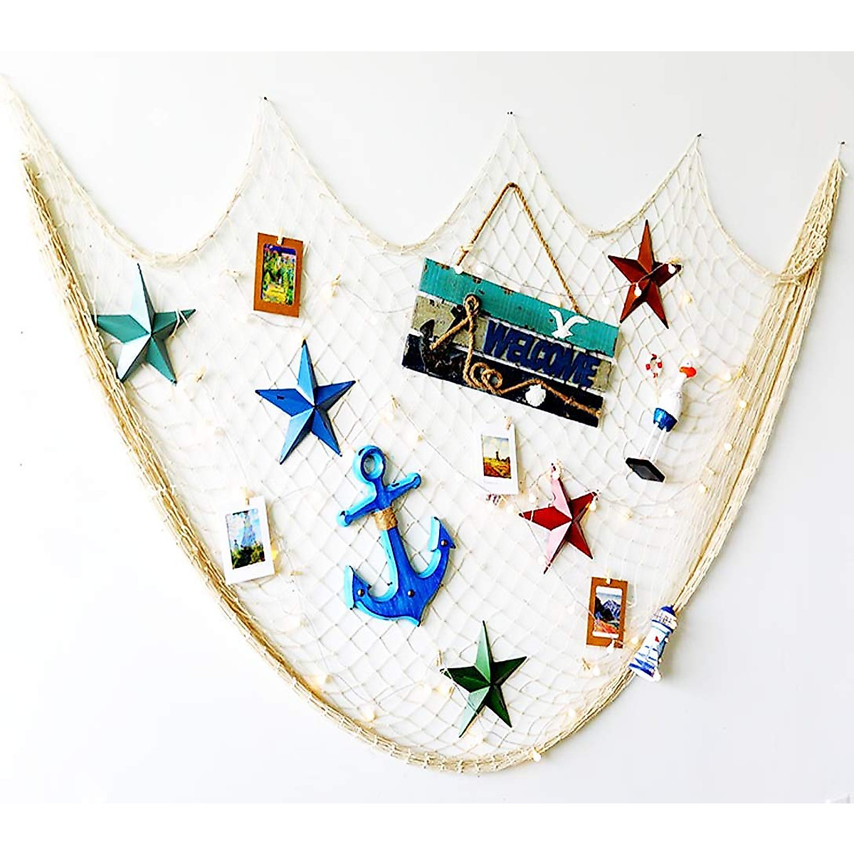 OJYUDD Fishing Net Decor, Fishnet Decor, Mediterranean Style Photographing Decoration, Natural Fish Net, Fish Net Party Accessory and Wall Table Decor (Creamy White)