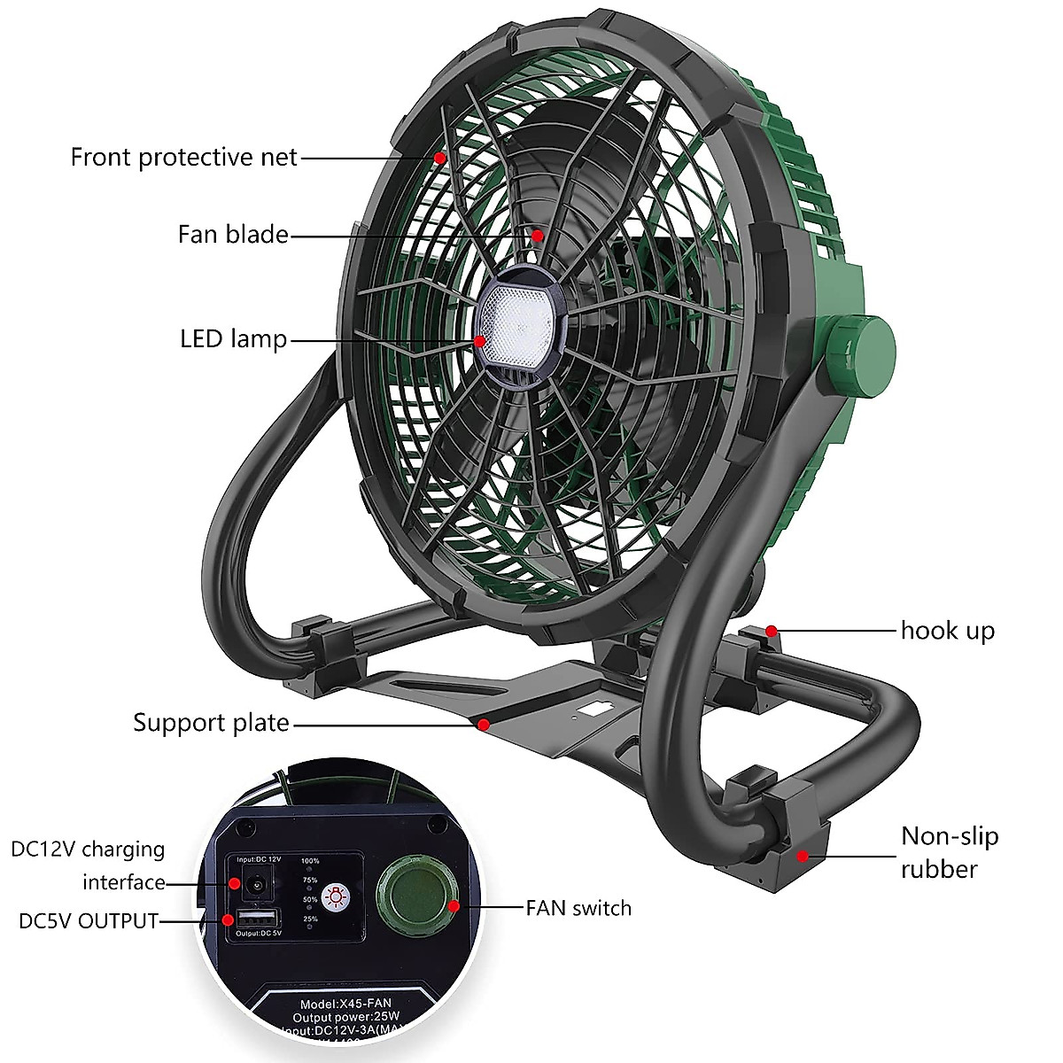Desk Fan - 13 Inch Air Circulator Fan Turbo Fan High Velocity Vortex Fan Small Fan Wall Mountable 5 Speed Settings 360° Adjustable