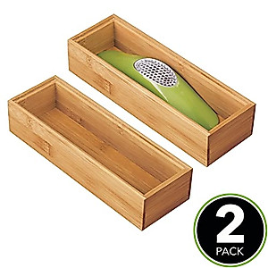 mDesign Wooden Bamboo Kitchen Drawer Organizer Box Tray, Stackable Storage for Drawers, Cabinets, Shelves, Pantry, or Counter, Hold Utensils and Appliances, Echo Collection, 2 Pack, Natural Wood