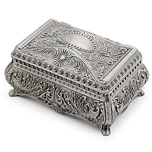 AVESON Rectangle Antique Metal Jewelry Box Trinket Storage Organizer Gift Box Chest Ring Case with Floral Engraved for Girls Ladies Women, Small
