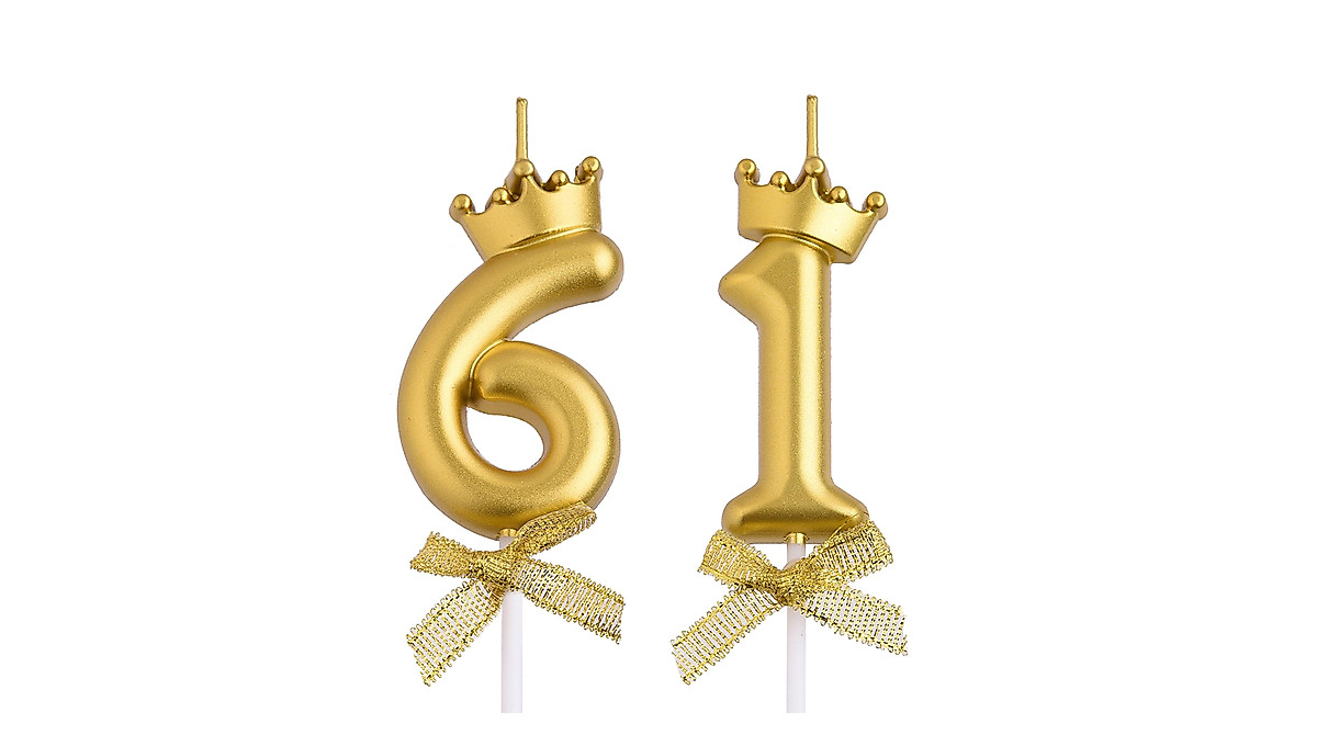 VSHILI 61st Birthday Candles - Elegant Gold Cake Toppers for 61 Year Olds