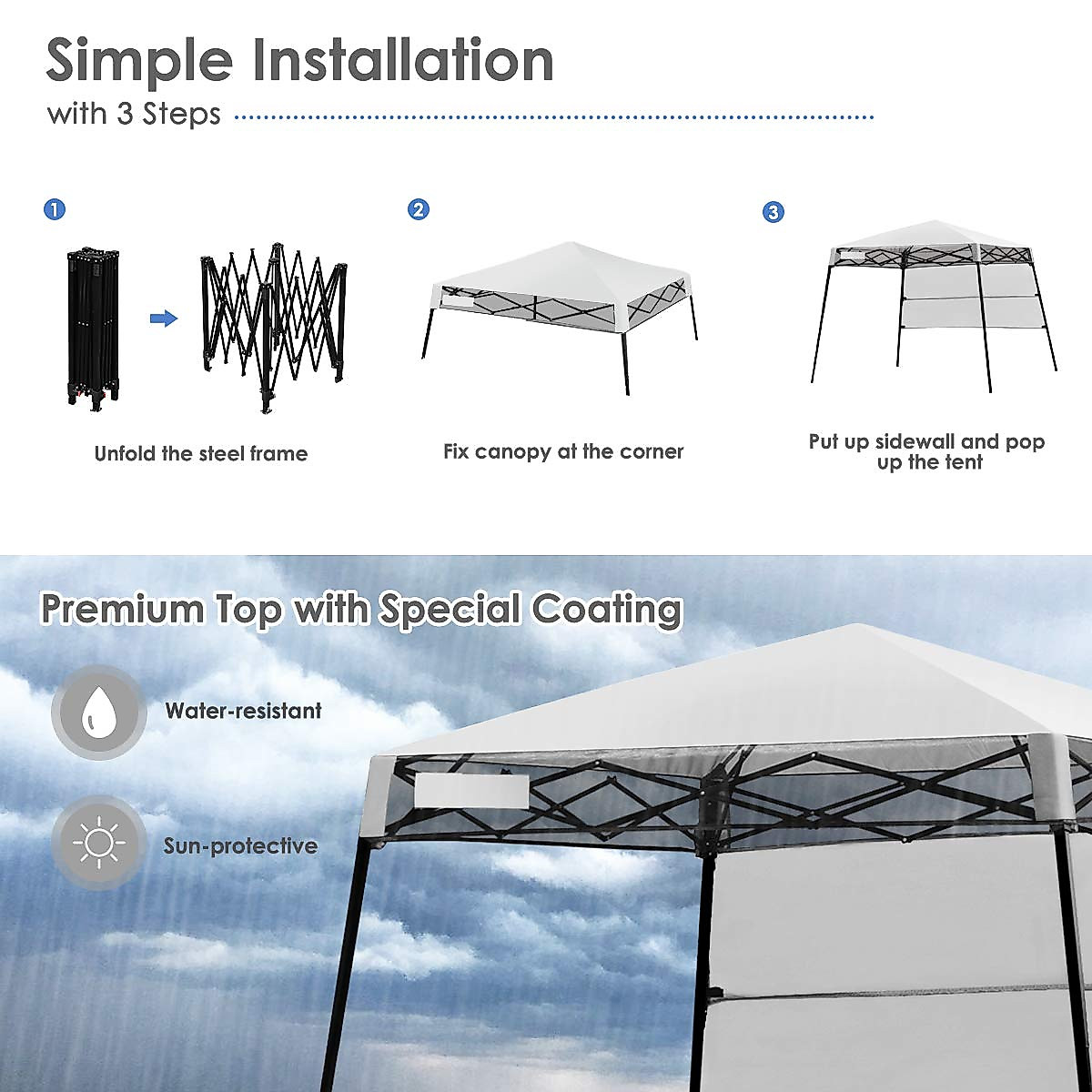 Tangkula 7x7 Ft Pop Up Canopy, Slant Leg Outdoor Canopy with Carry Bag & 4 Stakes, Compact Portable Canopy Tent for Hiking Camping Fishing & Picnic (7'x7' Base; 6'x6' top)
