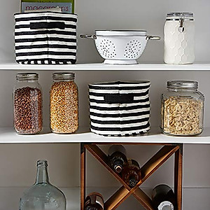 DII Laundry Storage Collection Cabana Stripe Collapsible and Waterproof Bins, Small Round, 9.5x8, Black, 2 Piece