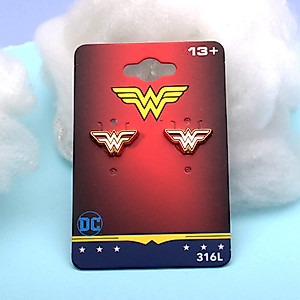 Officially Licensed Hypoallergenic DC Comics Jewelry Wonder Woman Stainless Steel Stud Earrings For Womens