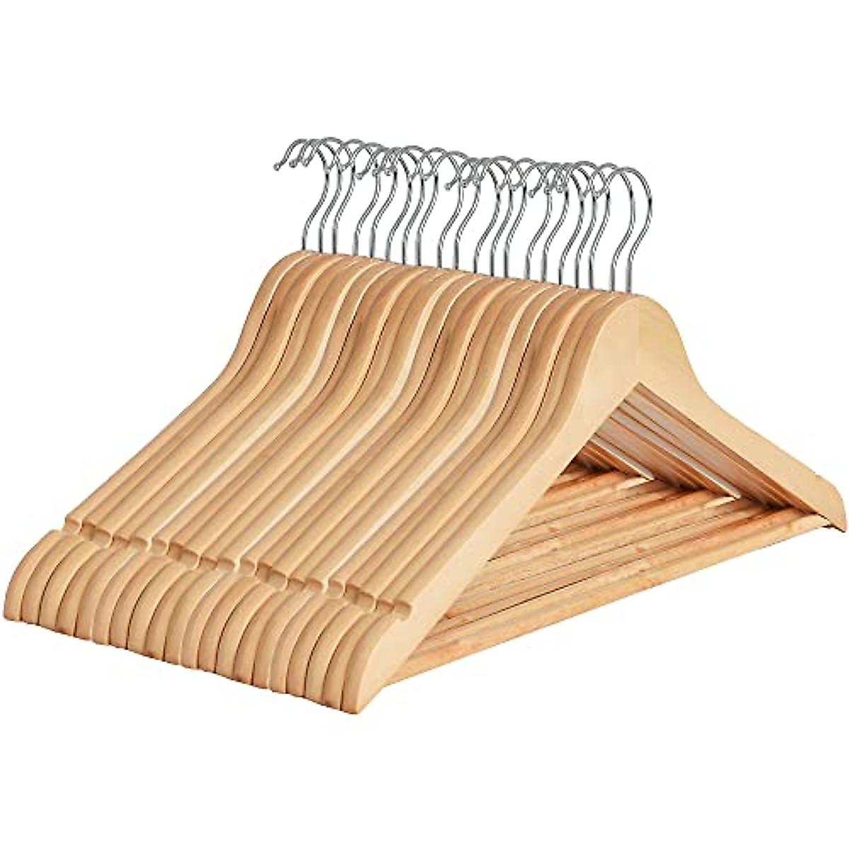 StorageWorks 20-Pack Solid Wood Coat Hangers, Wooden Clothes Hangers, Natural Finish