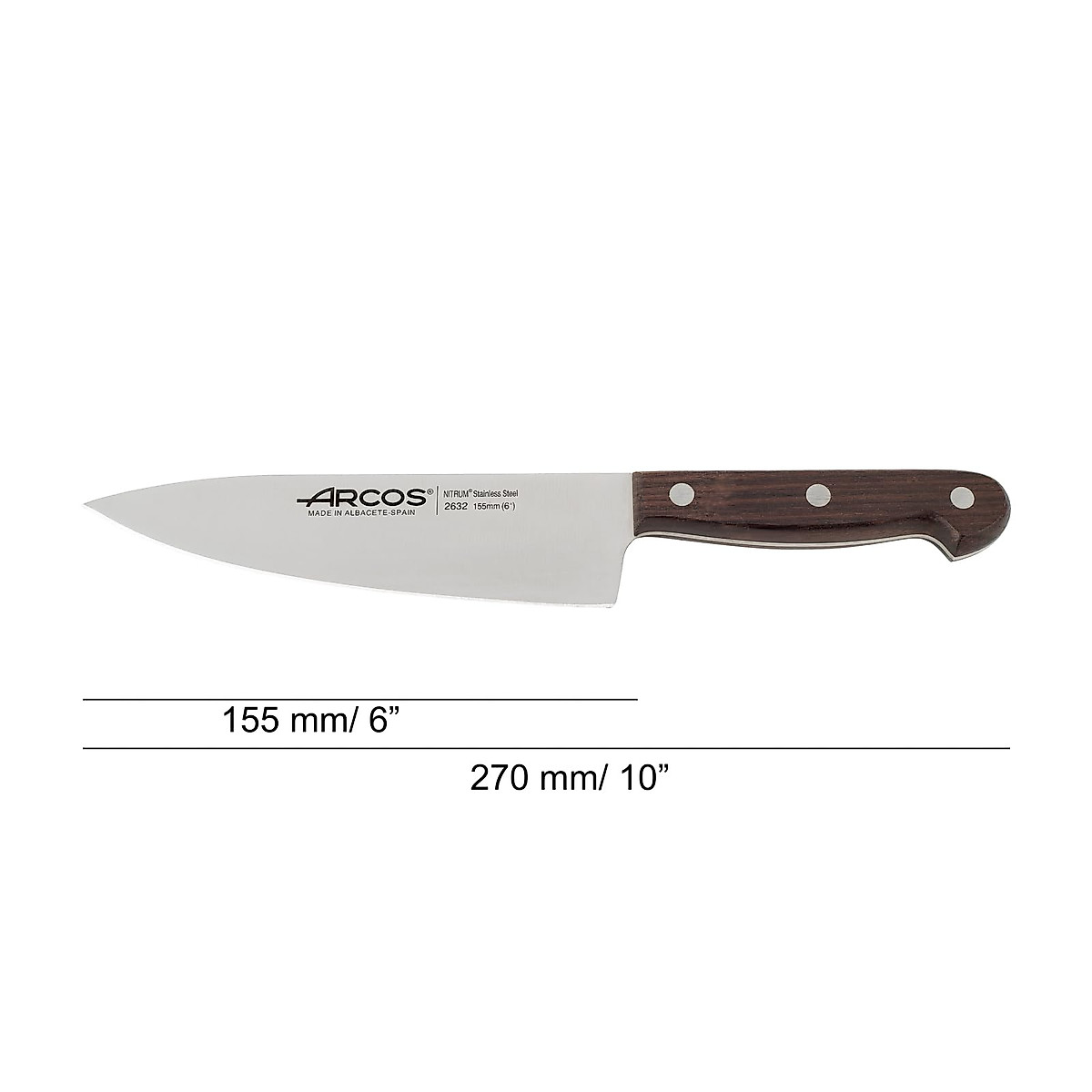 ARCOS Atlantico Series Chef Knife - 6" Nitrum Stainless Steel Blade with Rosewood Brown Handle - Elegant and Durable Design (7"). Atlantico Series. Color Brown