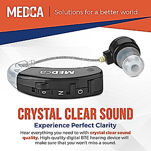 Behind The Ear Sound Amplifier - BTE Hearing Ear Amplification Device and Digital Sound Enhancer PSAD for The Hard of Hearing, Noise Reducing Feature, Black, by MEDca