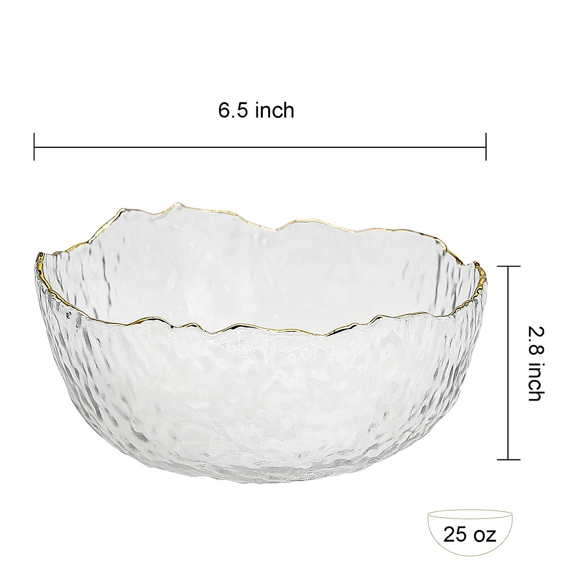 TOSSOW Glass Salad Bowl Irregular Shape Serving Bowls, 25 oz Pyrex Mixing Bowls for Kitchen Prep, Fruit, Snack, Dessert, and Candy Dishes or Nut Bowls(Transparent)