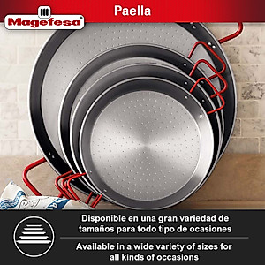 MAGEFESA® Carbon - paella pan 24 in - 60 cm and 19 Servingss, made in Carbon Steel, with dimples for greater resistance and lightness, ideal for cooking outdoors, cook your own Valencian paella