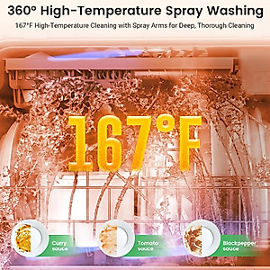 BLITZHOME Countertop Portable Dishwasher, 9 Programs, 167℉ High-Temp, 360° 3 Spray, 24H Timing, Hot Air Drying, Air Refresh, Baby-Care, LED Light, 5.2L Built-in Water Tank for Apartments RVs