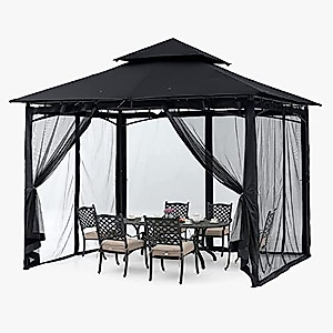 Mosquito Net for Outdoor Patio and Garden, Screen House for Camping and Deck, Zippered Mesh Sidewalls for 10x 10' Gazebo and Tent,Outdoor Gazebo Screenroom, (Black)…