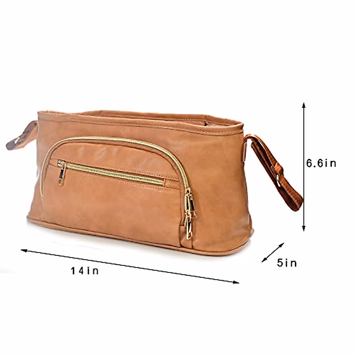 KZNI Leather Baby Stroller Organizer with Insulated Cup Holders,Diaper Storage Secure Straps Pockets for Phone Compact Design Fit All Strollers(brown)