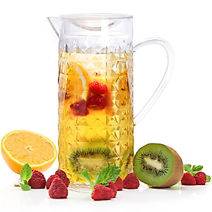 AVLA 2 Pack Acrylic Pitcher, 42 OZ Clear Water Container with Lid, Drink Beverage Fridge Jug, BPA-Free, Shatter-Proof, for Iced Tea, Sangria, Lemonade, Juice, Milk, Premium Quality, Diamond Pattern