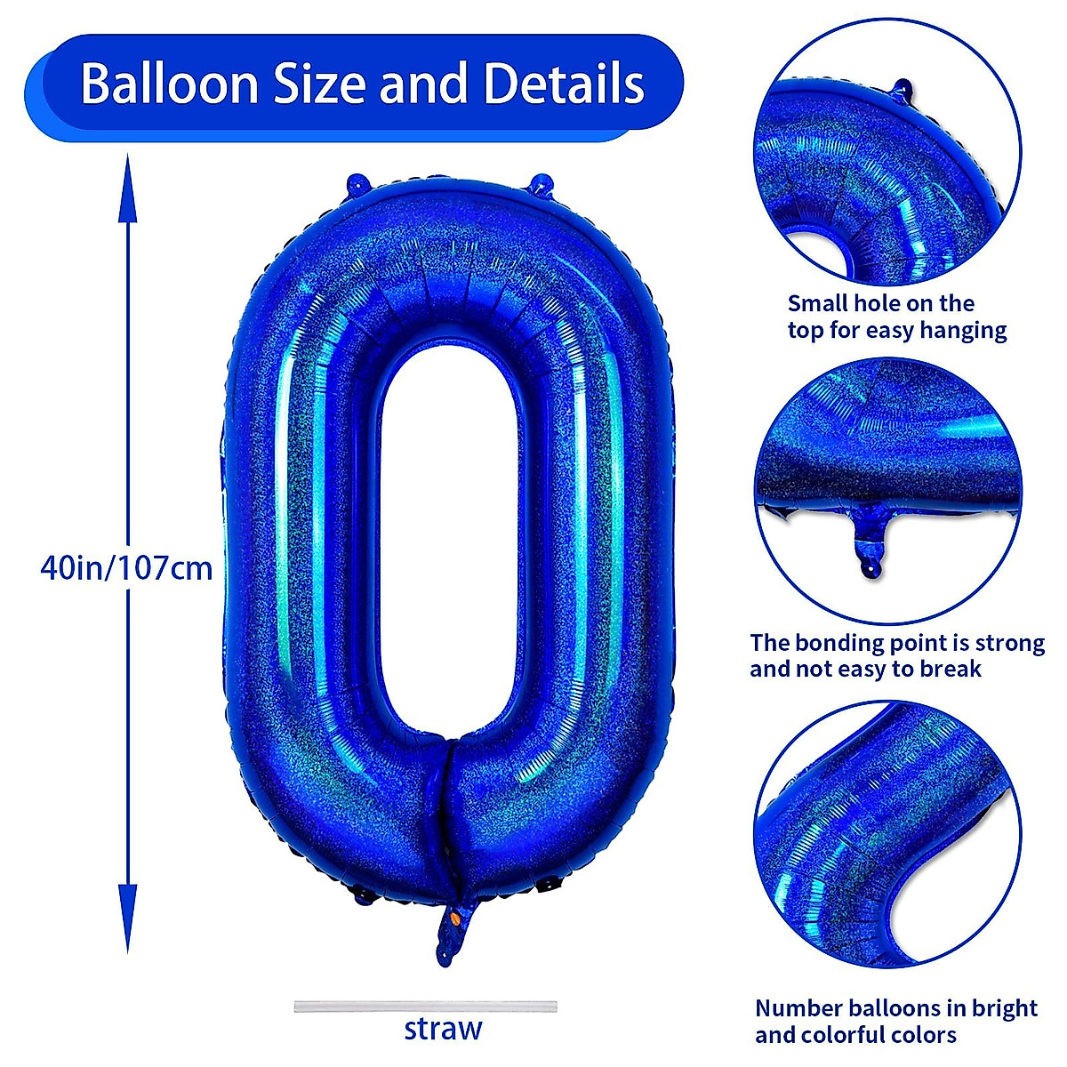Dark Blue Number 10 Balloons, 10th Birthday Balloon, 40inch Laser Blue 10 Balloon Numbers, Large Self Inflating Foil Balloon, 10th Birthday Decorations for Birthday, 10 Anniversary Decorations