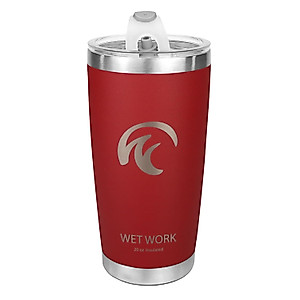 Wet Work Double Wall Tumbler 20 oz Made from Durable Stainless Steel for Hot and Cold Drinks - Insulated Travel Mug for Coffee Tea Wine with Leak Proof Lid for Travel Hiking Camping Gifts - Red