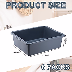 Ziliny 6 Pcs Commercial Bus Tubs Gray Plastic Heavy Duty Bus Box Restaurant Large Bus Tubs Wash Basin Dish Tubs with Handles for Kitchen Restaurant Home Daily Use Hotel Organization Storage