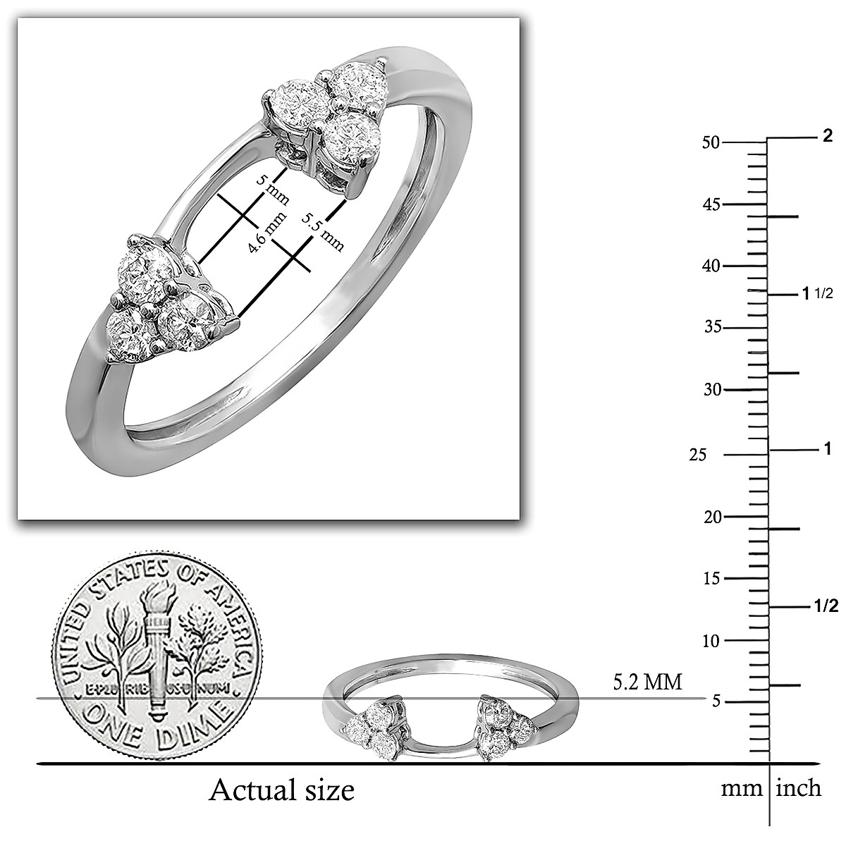 Dazzlingrock Collection 0.30 Carat (Cttw) 14K Round Diamond Women Anniversary Ring Guard 1/3 CT, White Gold, Size 5.5